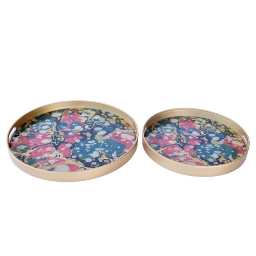 Set of 2 Multi Coloured Trays – Peaches Decor